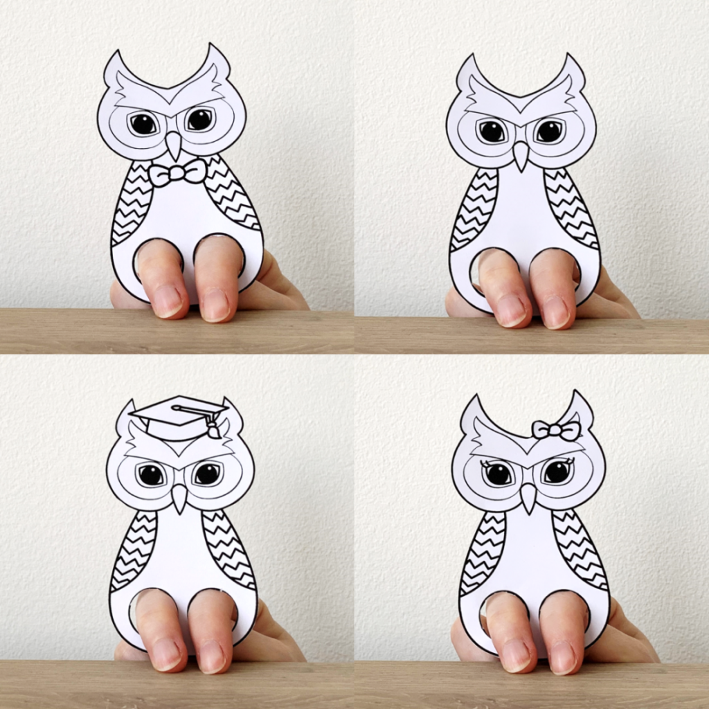 Owl Finger Puppets Printable Woodland Animal Coloring Paper Craft ...