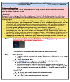 6th Science Lesson Cells and Living Things OAS 6.LS1.1 NGSS MS-LS1-1 ...