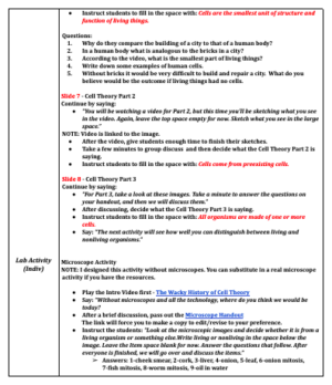 6th Science Lesson Cells and Living Things OAS 6.LS1.1 NGSS MS-LS1-1 ...
