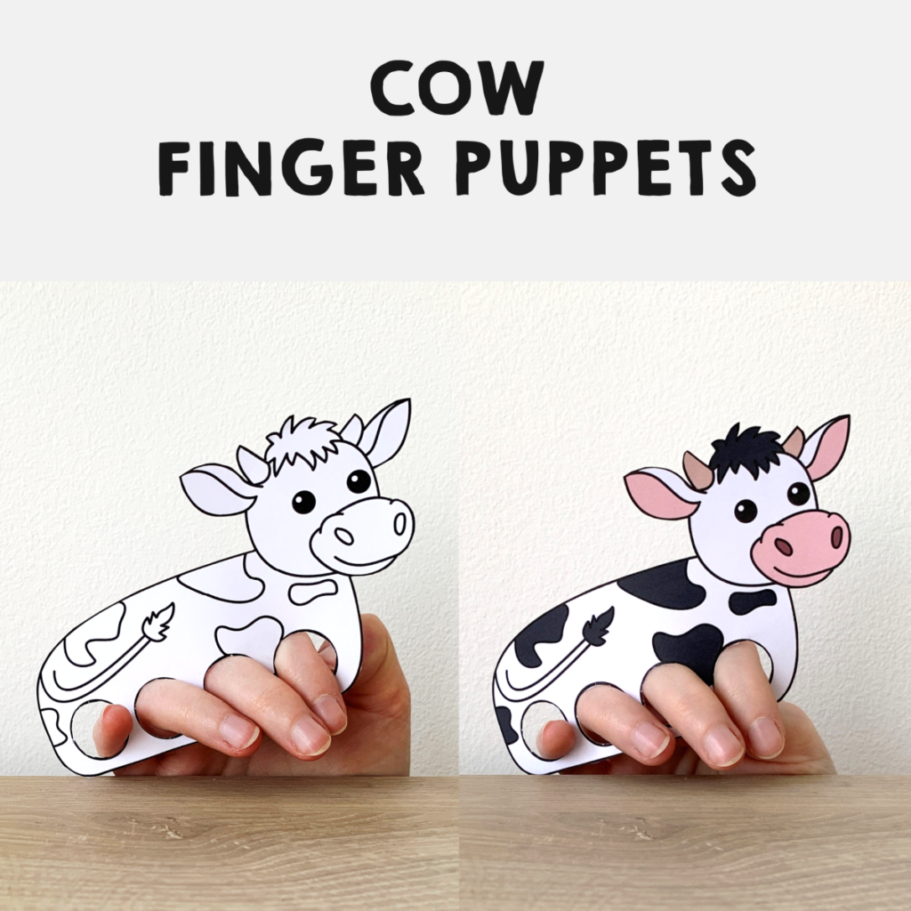 Cow Finger Puppets Printable Farm Animal Coloring Paper Craft Activity ...