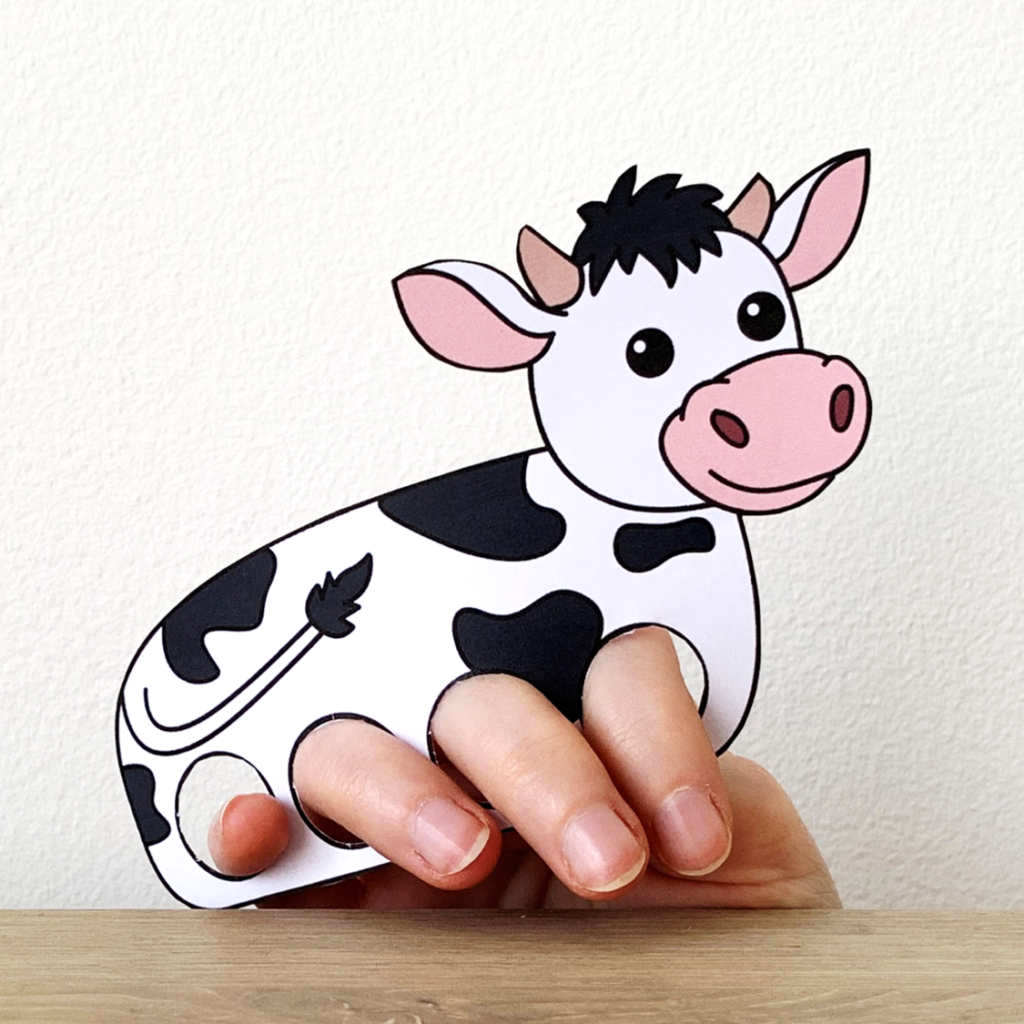 Cow Finger Puppet Printable Farm Animal Coloring Paper Craft Activity ...