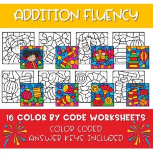 Chinese New Year Addition Color by Number | Holiday Math Fact Fluency ...