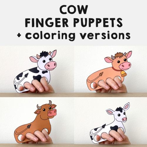 Cow Finger Puppets Printable Farm Animal Coloring Paper Craft Activity ...