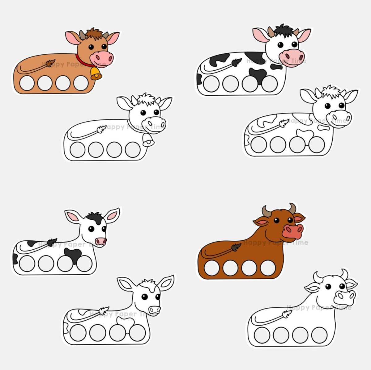 Cow Finger Puppets Printable Farm Animal Coloring Paper Craft Activity ...