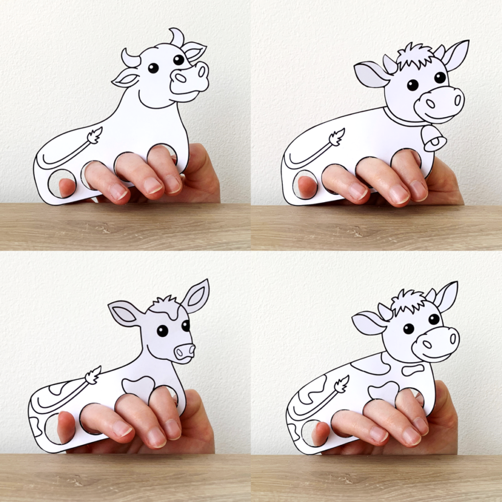 Cow Finger Puppets Printable Farm Animal Coloring Paper Craft Activity ...