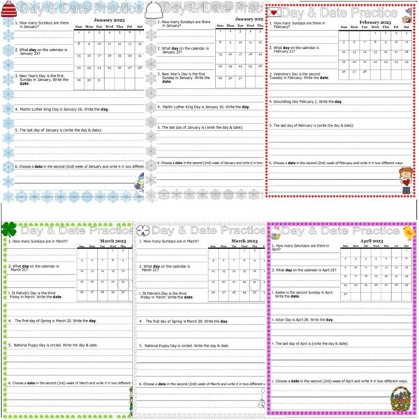 Calendar Practice Worksheets Year 2023 = 12 Months & Year Review 27p ...