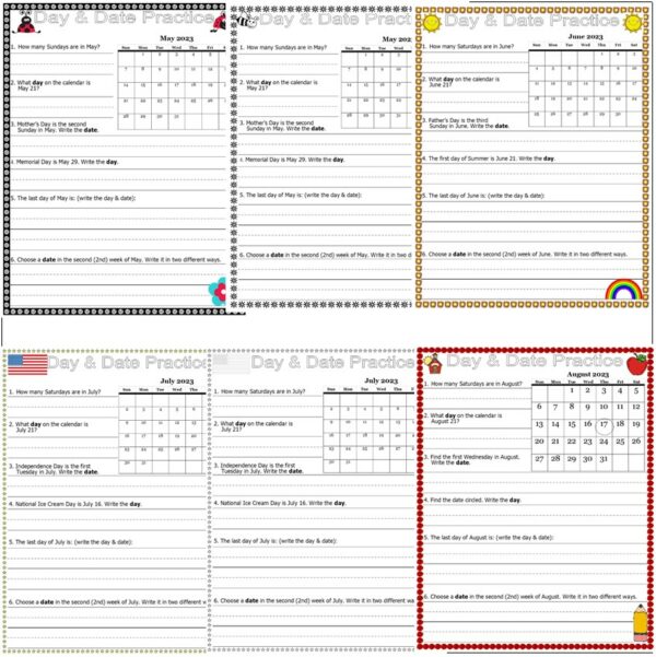 Calendar Practice Worksheets Year 2023 = 12 Months & Year Review 27p ...