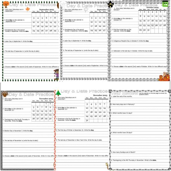 Calendar Practice Worksheets Year 2023 = 12 Months & Year Review 27p ...