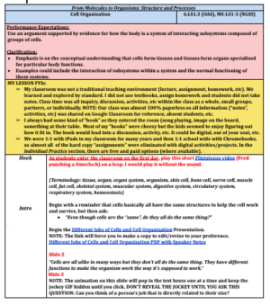6th Science Lesson Levels of Cell Organization OAS 6.LS1.3 NGSS MS-LS1 ...