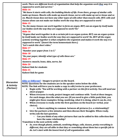6th Science Lesson Levels of Cell Organization OAS 6.LS1.3 NGSS MS-LS1 ...