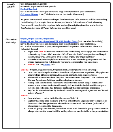 6th Science Lesson Levels of Cell Organization OAS 6.LS1.3 NGSS MS-LS1 ...