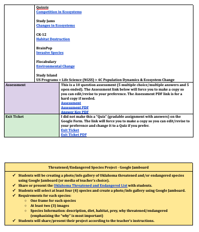 7th Science Lesson Ecosystem Changes and Effects OAS 7.LS2.4 NGSS MS ...