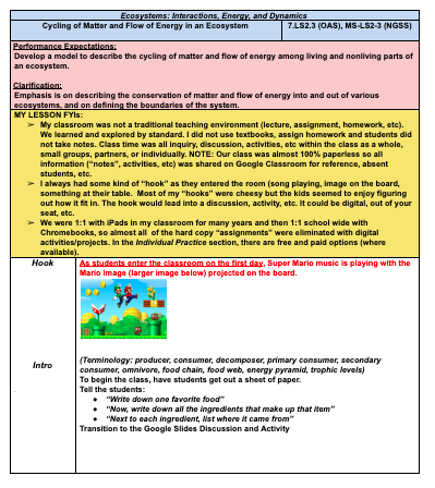 7th Science Lesson Cycling of Matter & Flow of Energy OAS 7.LS2.3 NGSS ...