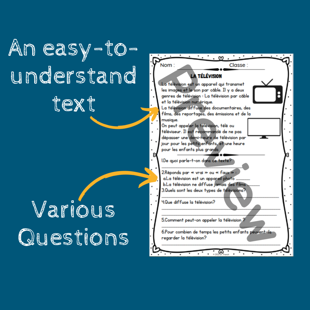 French Reading Comprehension Activity For Beginners. Compréhension de ...