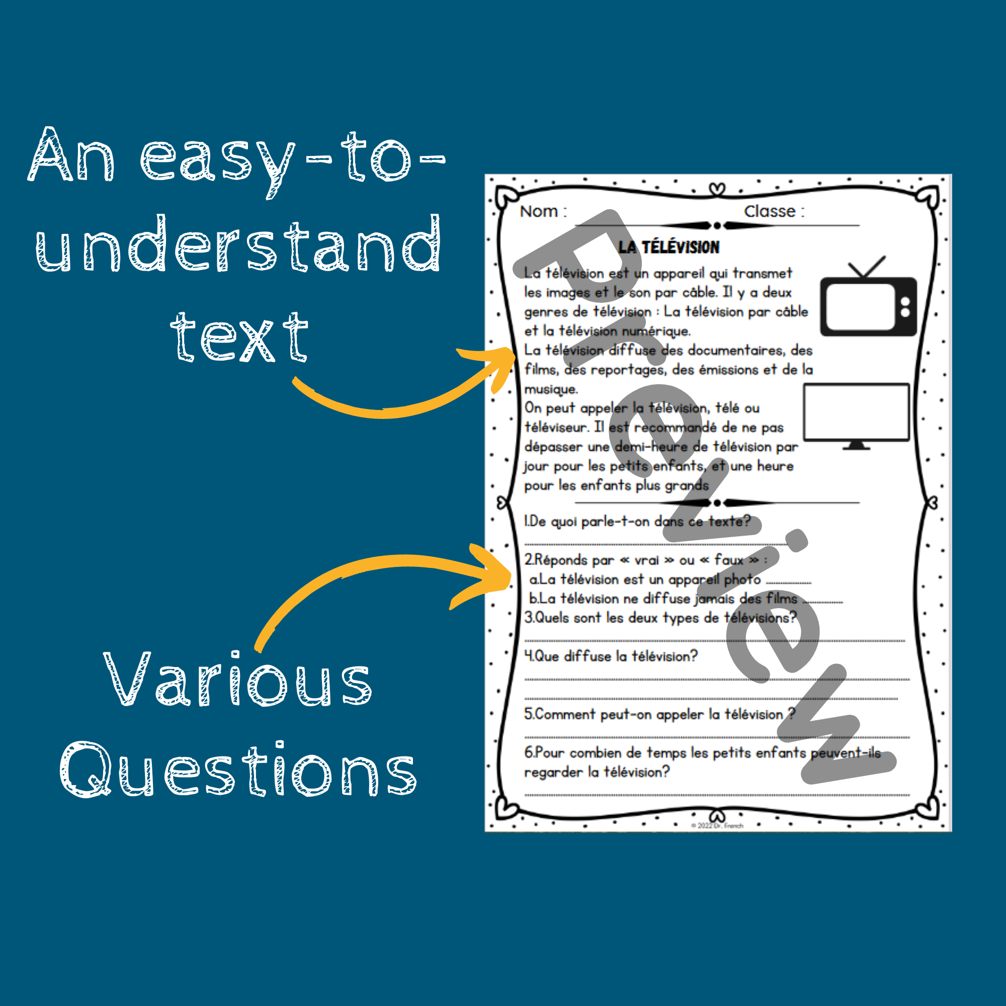 French Reading Comprehension Activity For Beginners. Compréhension de ...