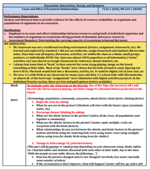 7th Science Lesson Ecosystem Relationships OAS 7.LS2.1 NGSS MS-LS2-1 ...
