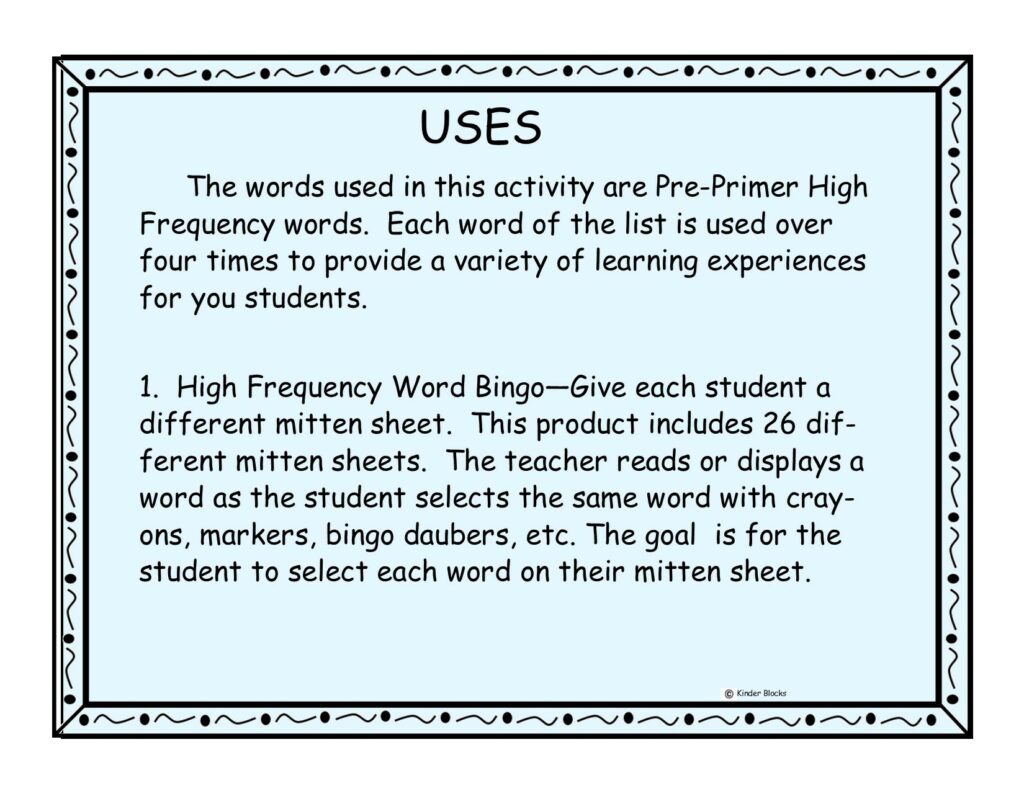 Finding Words In The Snow - Pre-Primer High Frequency Word List | Made ...