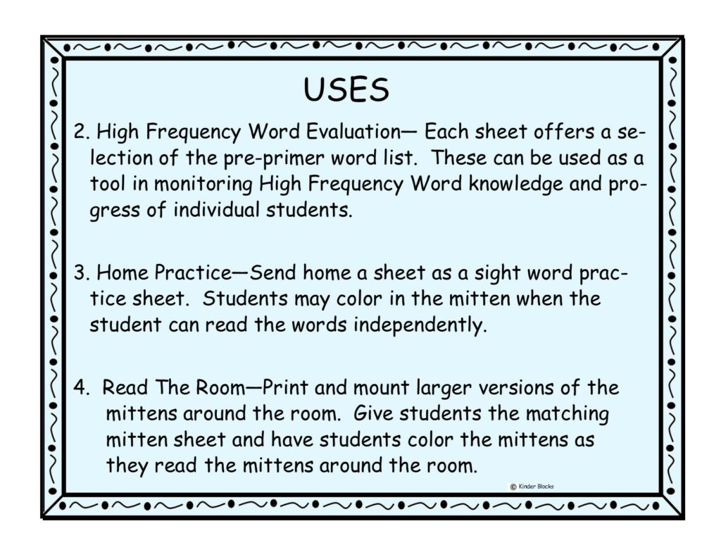 Finding Words In The Snow - Pre-Primer High Frequency Word List | Made ...