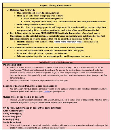 7th Science Lesson Photosynthesis OAS 7.LS1.6 NGSS MS-LS1-6 - Made By ...
