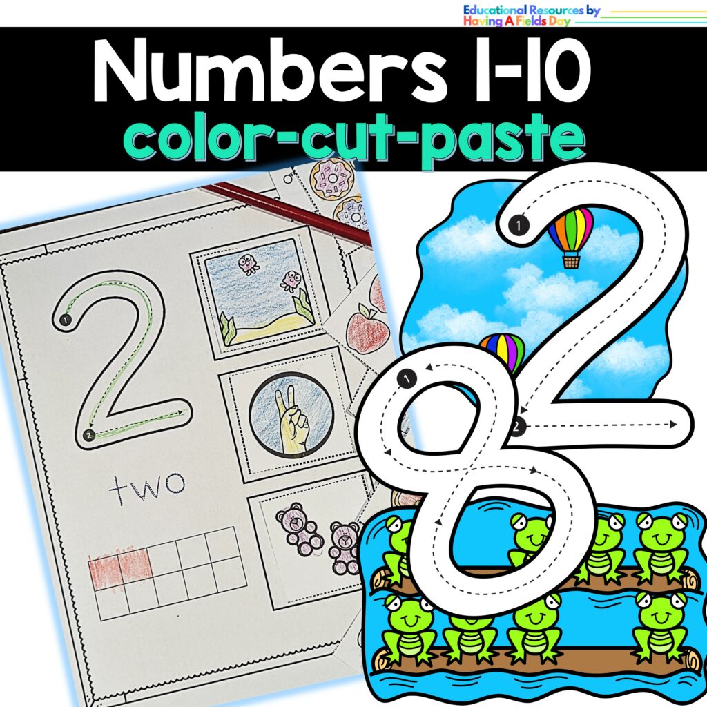 Numbers 1-10 Trace Color Cut Paste Matching Activity | Made By Teachers