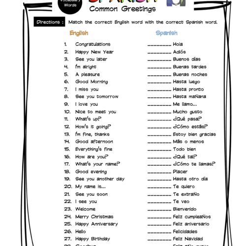 Spanish Greetings Worksheet