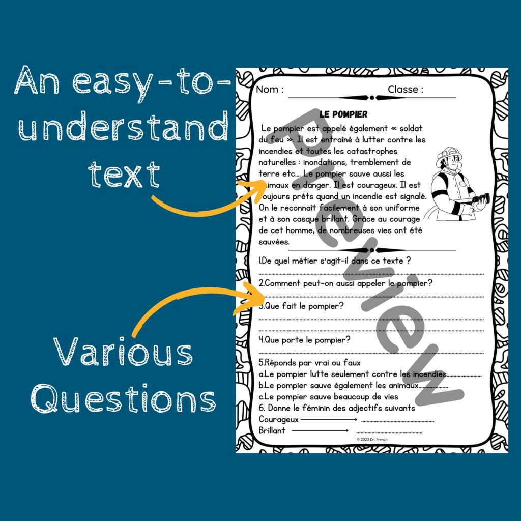 Le Pompier. French Reading Comprehension Activity For Beginners. The ...