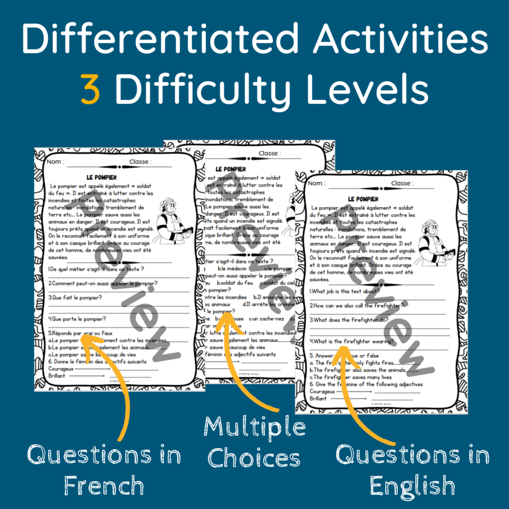 Le Pompier. French Reading Comprehension Activity For Beginners. The ...