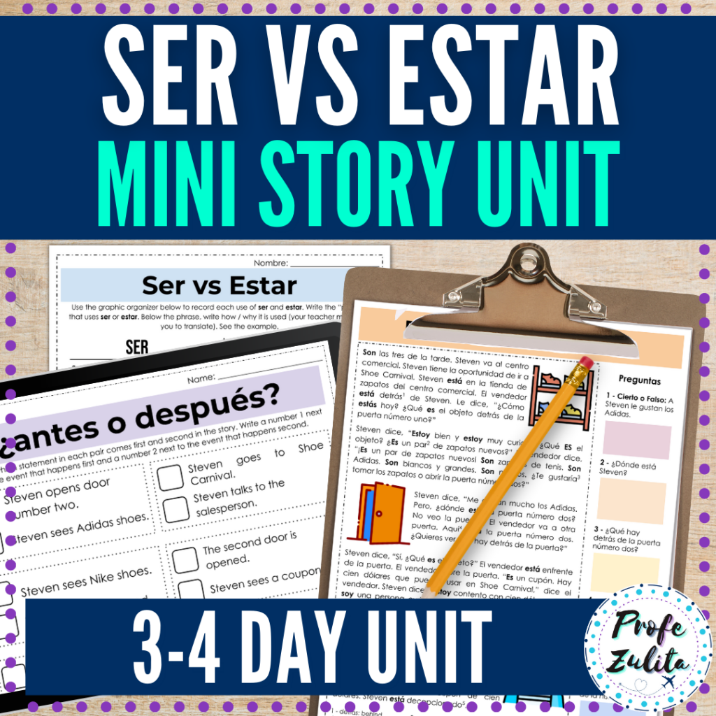 Spanish Ser vs Estar Grammar in Context Story + 4 Activities - Sub ...