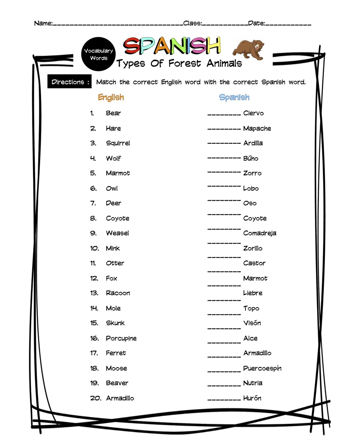 Spanish Character Traits Vocabulary Word List Column Worksheet | Made ...