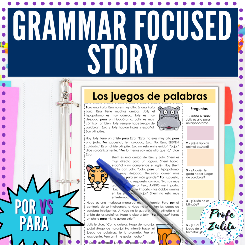 Spanish Por vs Para 2 Grammar in Context Story + 5 Activities - Sub ...