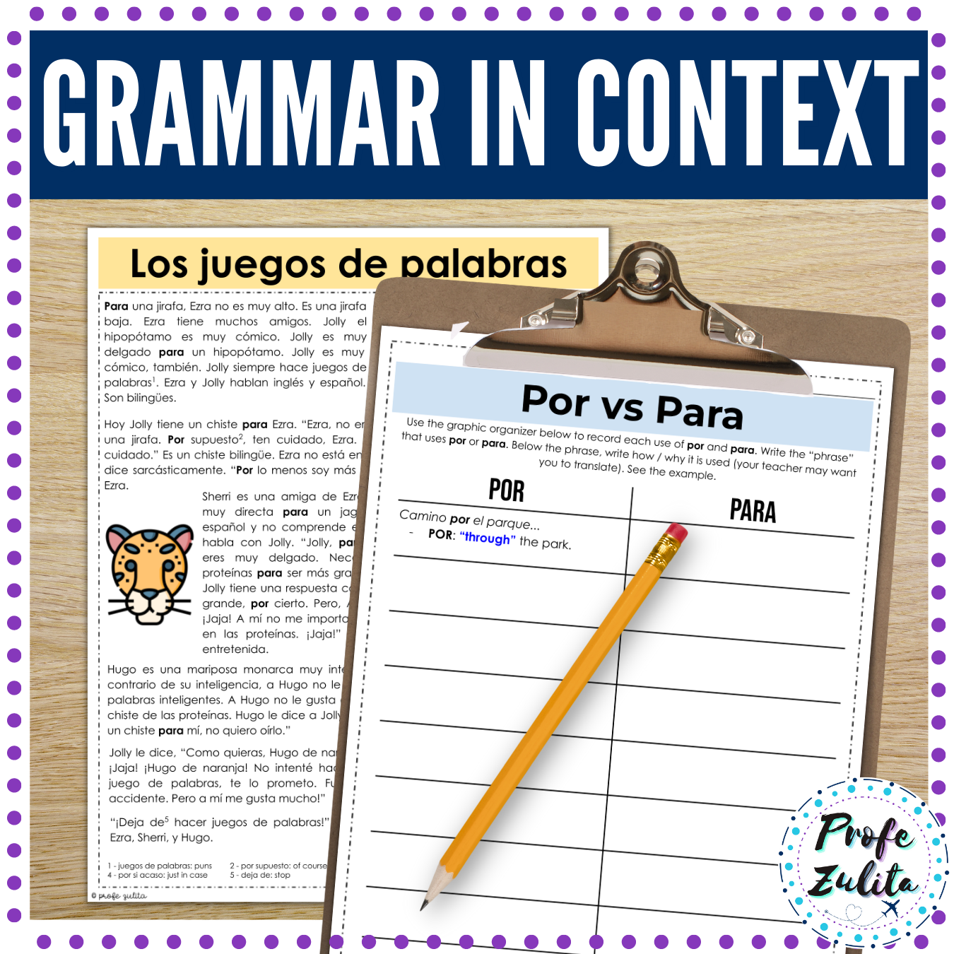 Spanish Por vs Para 2 Grammar in Context Story + 5 Activities - Sub ...