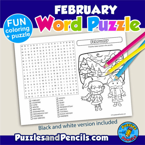 February Word Search Puzzle Activity Page | February Wordsearch | Made ...