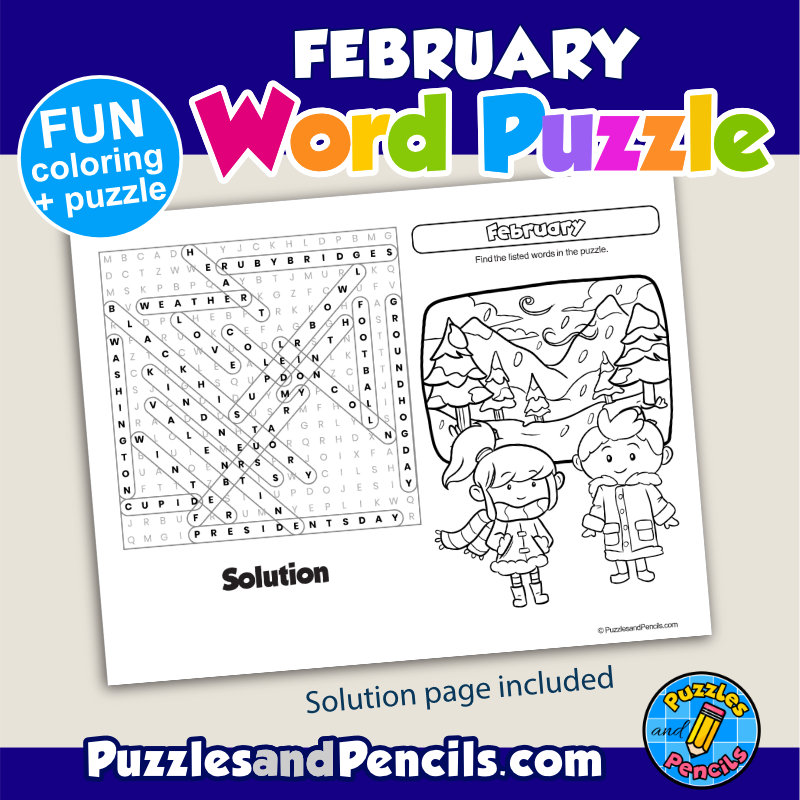 February Word Search Puzzle Activity Page | February Wordsearch | Made ...