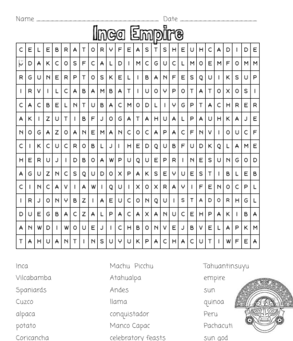 Inca Empire Word Search | Made By Teachers
