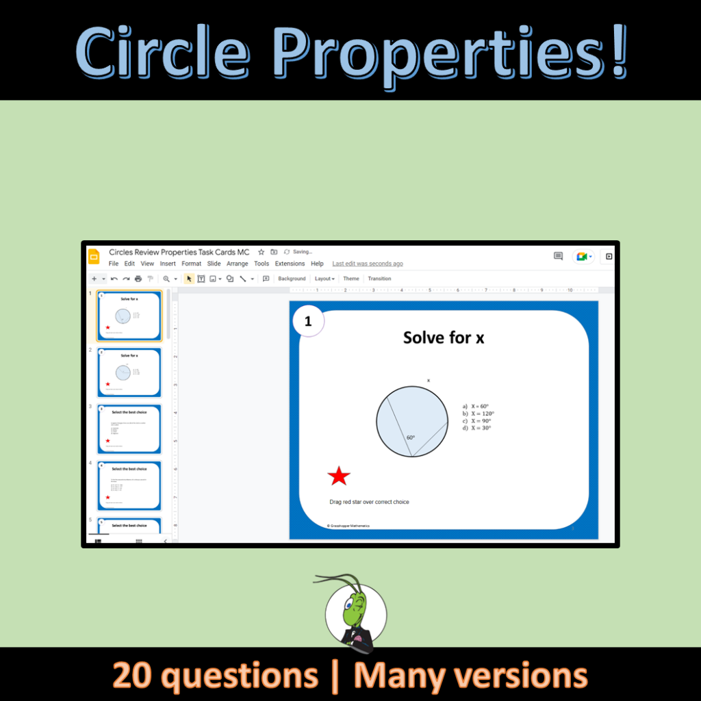 Circle Properties Review Problems Google Forms and Slides Geometry ...