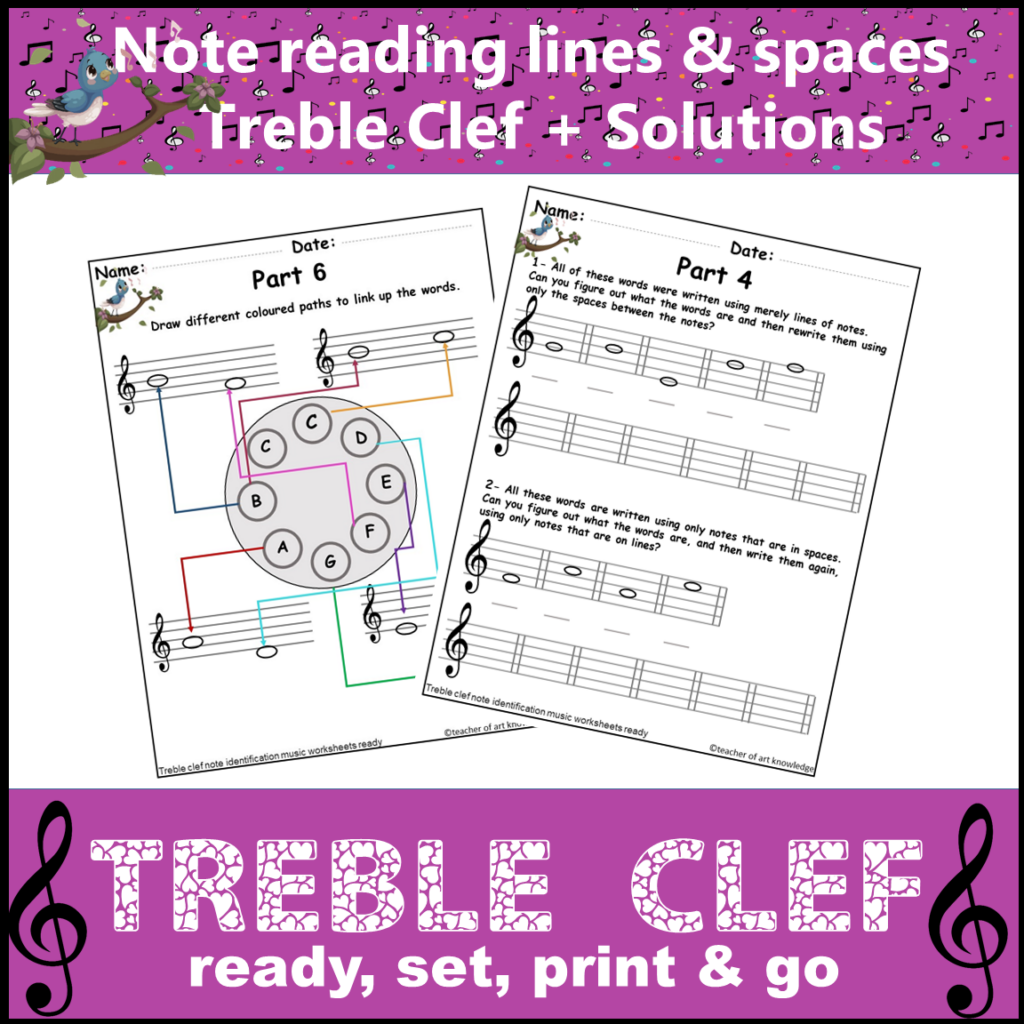 Music Worksheets: Treble Clef Note Reading Music Assessments Lines ...