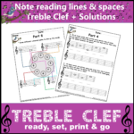 Music Worksheets: Treble Clef Note Reading Music Assessments Lines ...