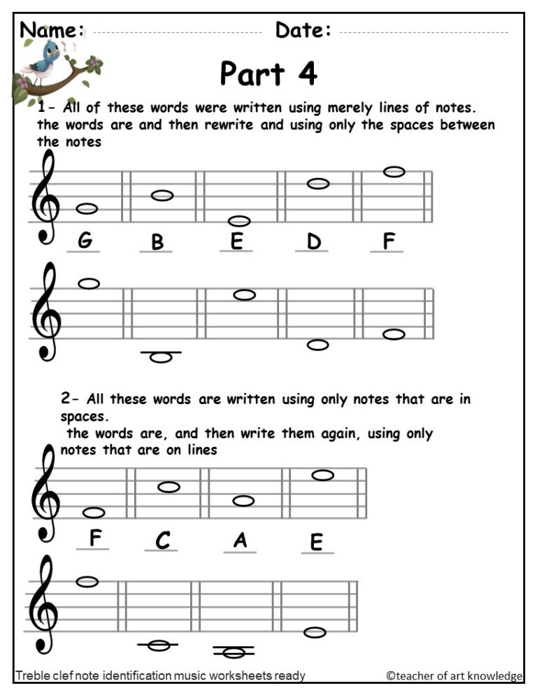 Music Worksheets: Treble Clef Note Reading Music Assessments Lines ...