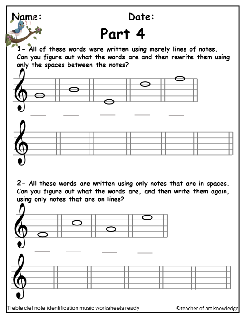 Music Worksheets: Treble Clef Note Reading Music Assessments Lines ...