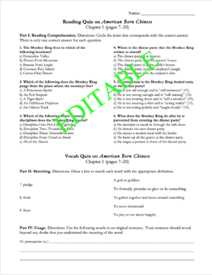 AMERICAN BORN CHINESE Unit Plan: Discussion Prompts, Exercises, Reading ...