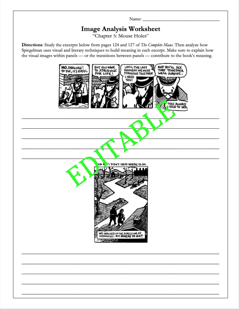 THE COMPLETE MAUS Unit Plan: Discussion Questions, Worksheets, Reading ...