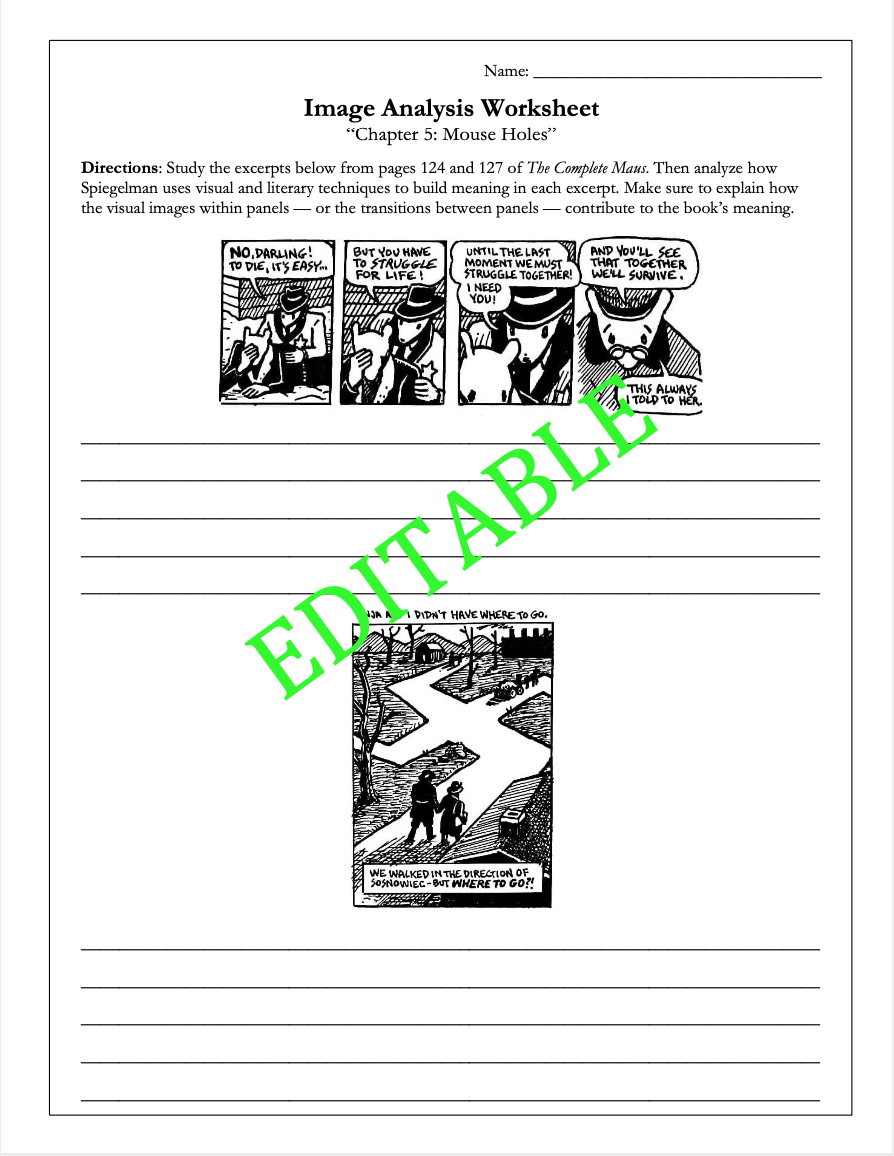 THE COMPLETE MAUS Unit Plan: Discussion Questions, Worksheets, Reading ...