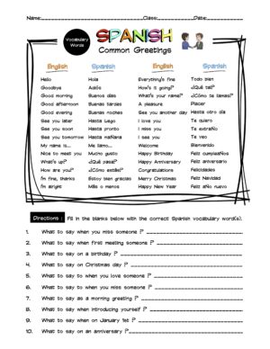 Spanish Periods Of Time Vocabulary Word List Worksheet & Answer Key ...