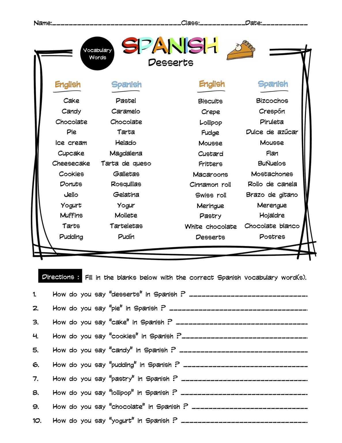 Spanish Basic Shapes Vocabulary Word list Column Worksheet | Made By ...