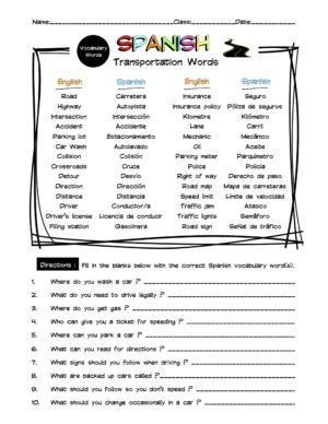 Spanish People Descriptions Vocabulary Word List Column Worksheet ...