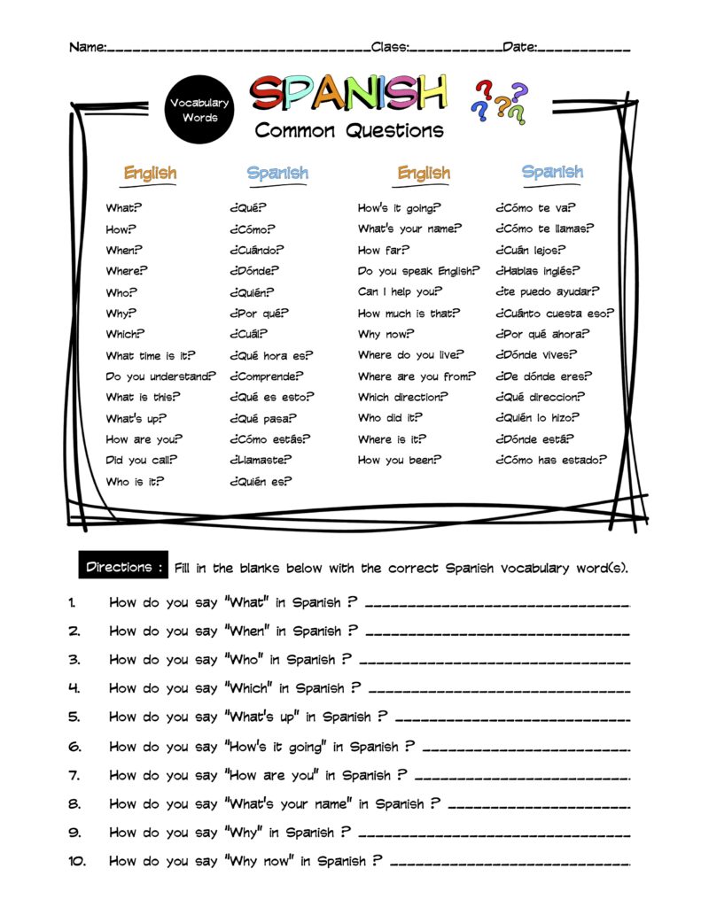 Spanish Common Phrases Vocabulary Matching Worksheet & Answer Key ...