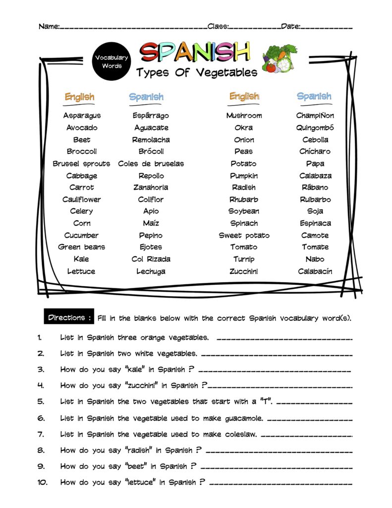 Spanish Utility Room Items Vocabulary Word List Column Worksheet | Made ...