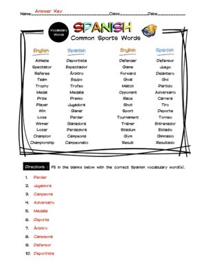 Spanish Sports Words Vocabulary Word List Worksheet & Answer Key | Made ...