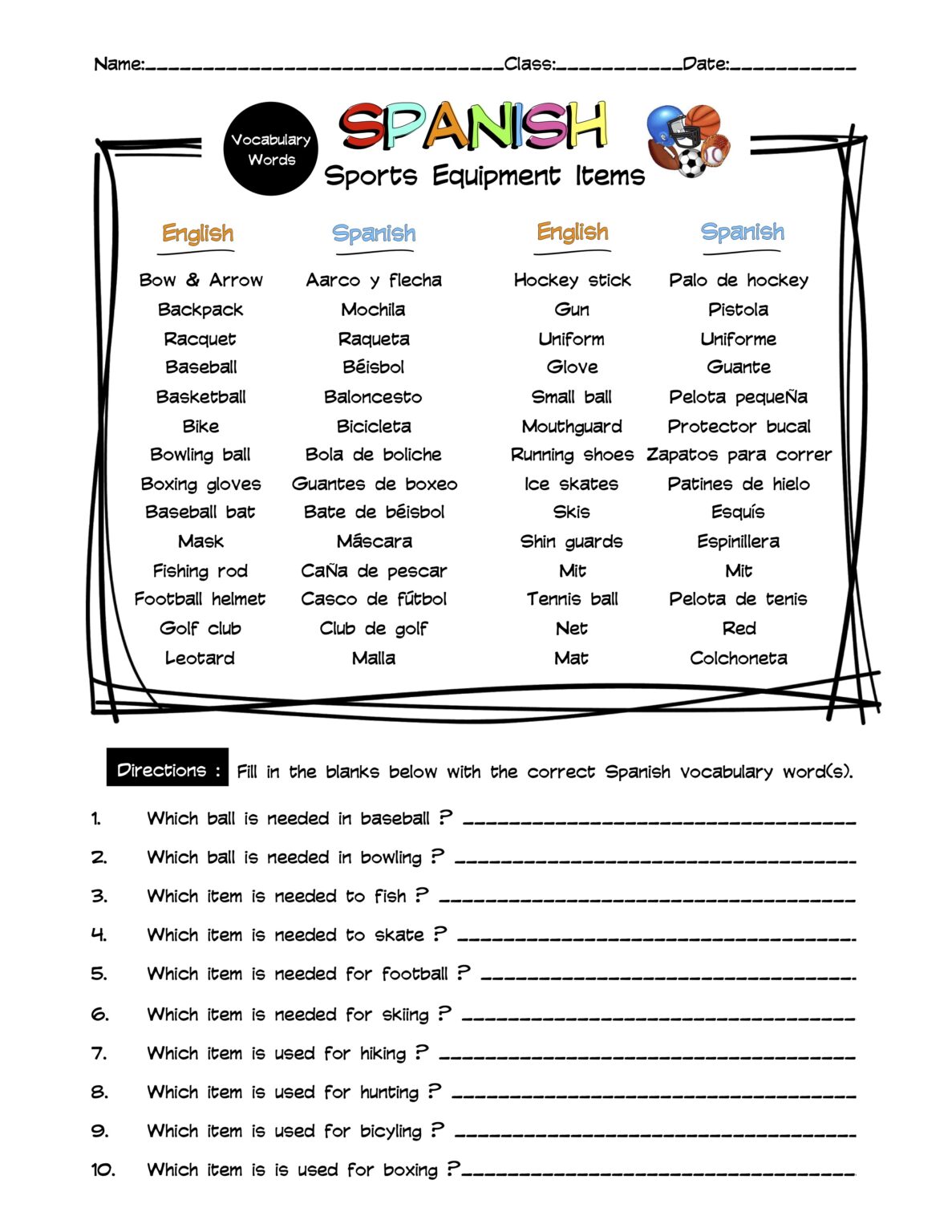 Spanish Women's Clothes Vocabulary Word List Worksheet & Answer Key ...