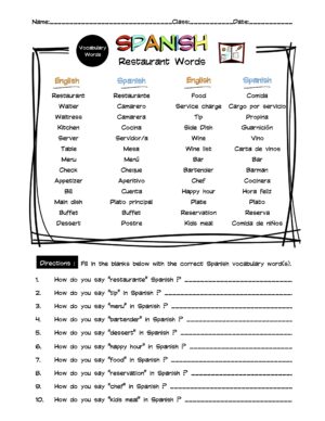 Spanish Common Tools Vocabulary Word List Worksheet & Answer Key | Made ...
